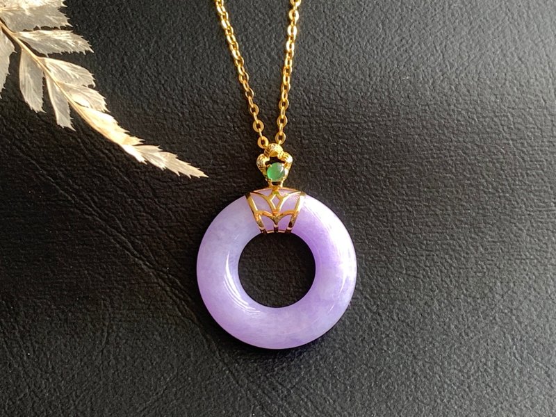 18Kネックレス 天然翡翠ネックレス ラベンダー 平安扣 ドーナツ 平安 祈願 ギフト - ショップ Cheng ネックレス - Pinkoi