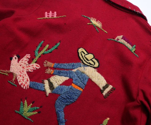 1940年代のメキシカンレッドペザント刺繍ウールスーベニア 1940年代のメキシカンレッドペザント刺繍ウールスーベニア