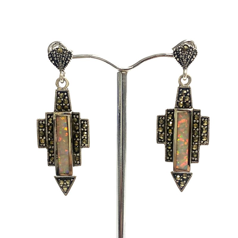 Art Deco Fine Gilson Opal Stone Set Pendant and Earrings 925 Sterling ...
