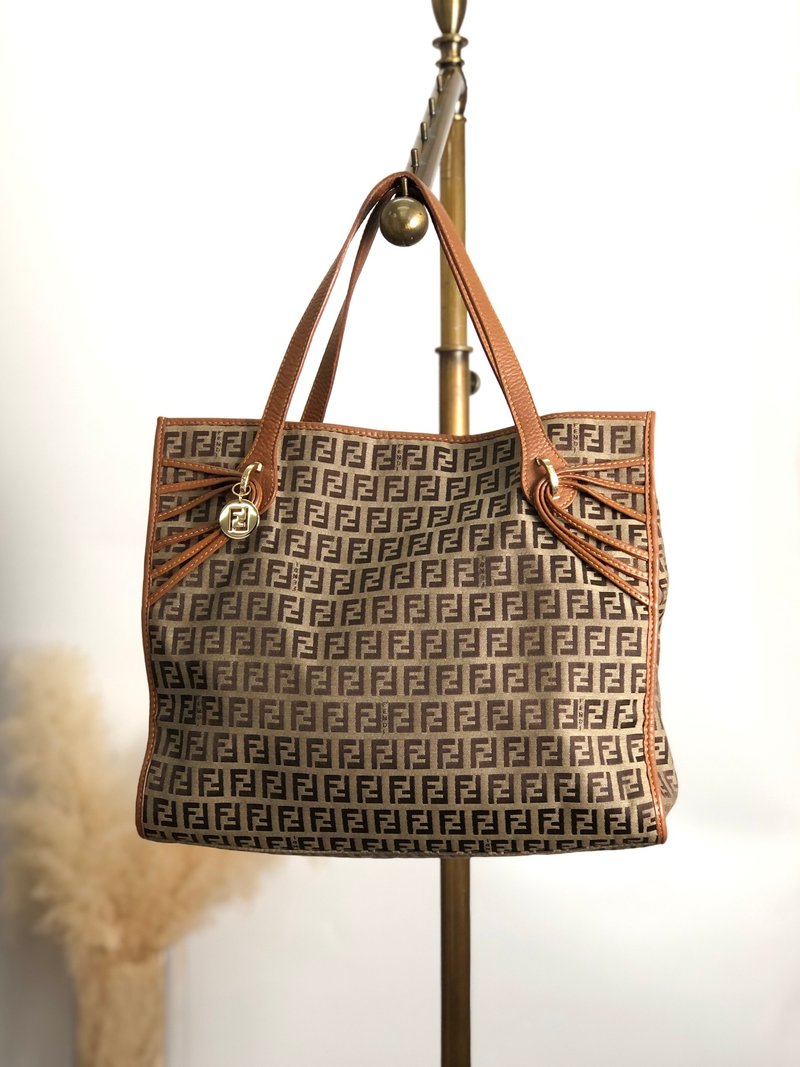 日本直送 名牌中古包 】FENDI フェンディ ズッキーノ トートバッグ ベージュ ジャガード レザー vintage ヴィンテージ オールド j825mz solo-vintage｜手提包 ...