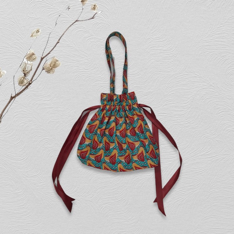 African print drawstring bag, shoulder bag, Ribbon drawstring bag Tote ...