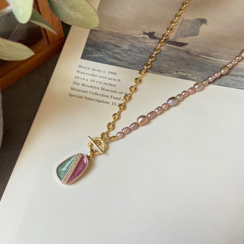 14k金 OT扣 淡水珍珠項鍊x雙色拼圖 Davina Faith 大衛南菲｜項鍊人氣榜 - Pinkoi