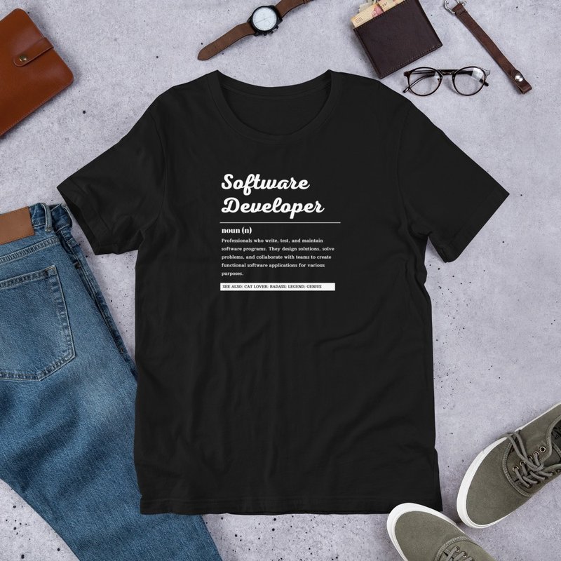 software enginner definition funny work shirt厚磅短袖T恤 - 設計館 data and cat ...