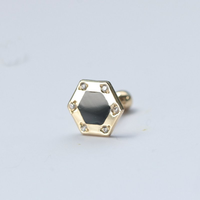 14K hexagonal black onyx bead earrings (single) ear bone and ear socket ...