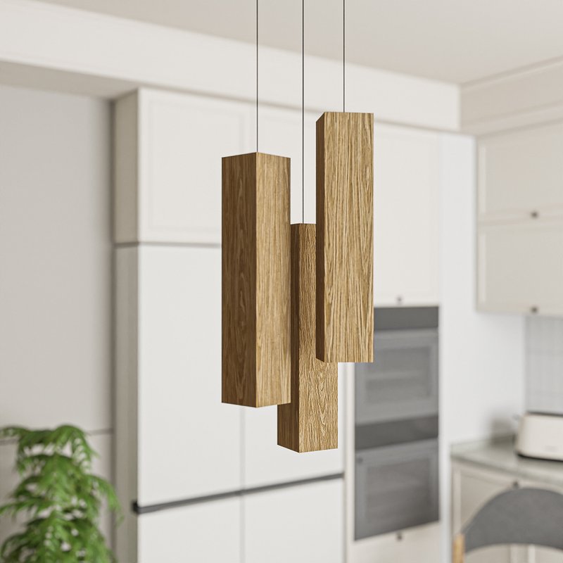 3xSET of Rectangular PENDANT Wood Point Lamp POINT VIEW. ROUND VERSION ...