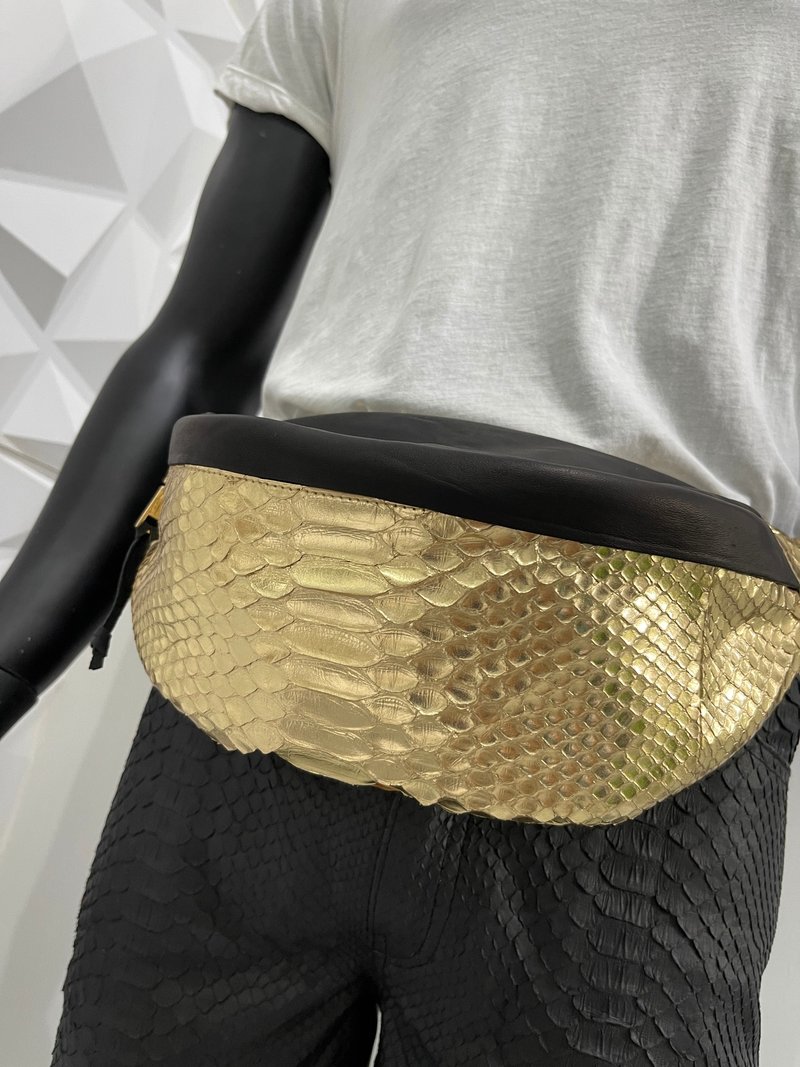 Snakeskin Unisex Fanny Pack Python Leather Waist Bag Golden Snakeskin Belt Bag - 設計館 belp ...