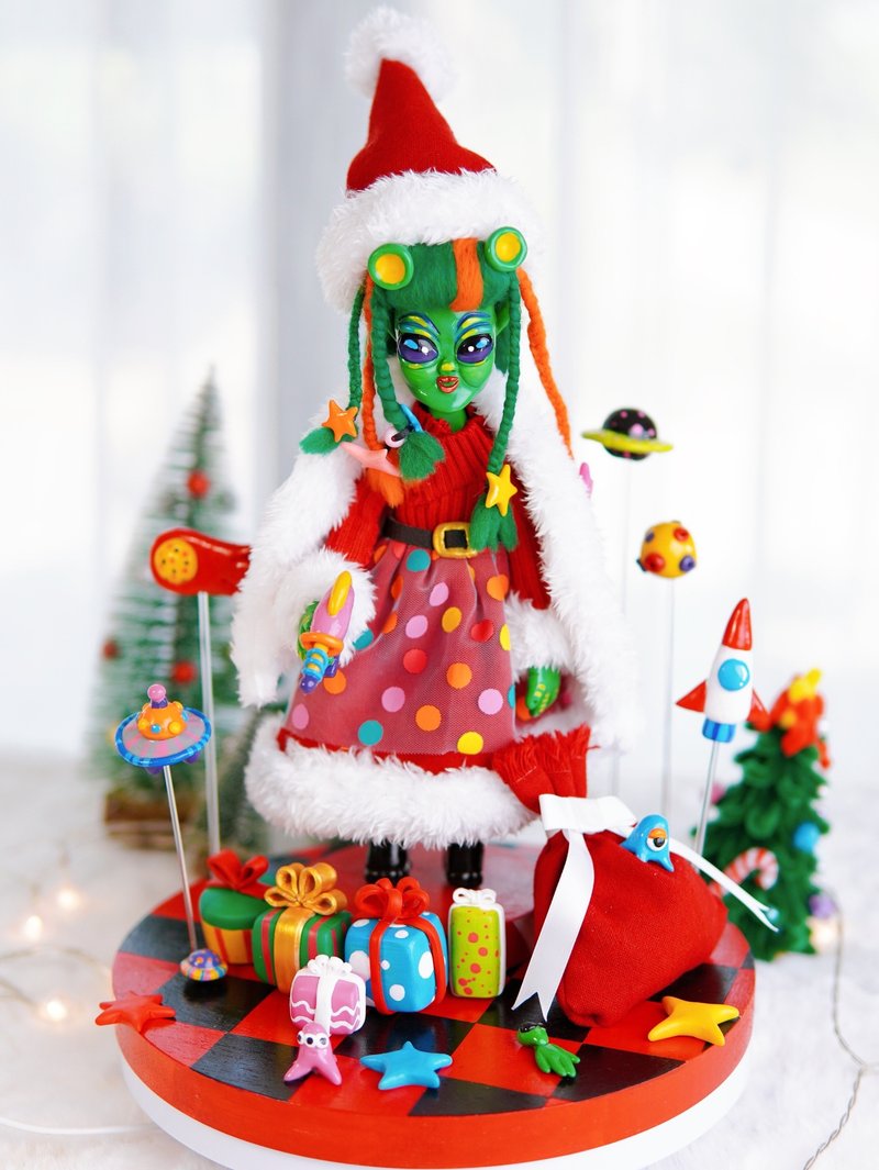 Handmade Christmas Alien Art Doll - Festive Santa-Inspired Decoration ...