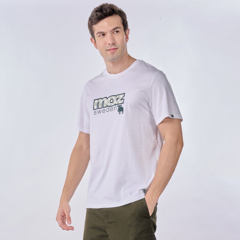 moz Swedish moose houndstooth print comfortable soft cotton 100% cotton short T-all-match white ...