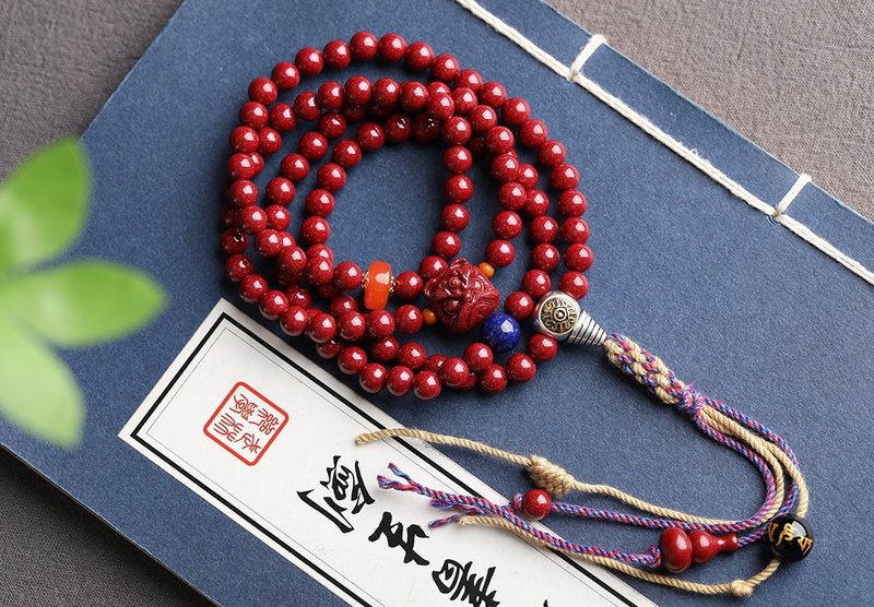 天然原礦硃砂精品紫金砂108顆佛珠手鏈 硃砂含量高達95%以上 水墨｜手鍊/手環人氣榜 - Pinkoi