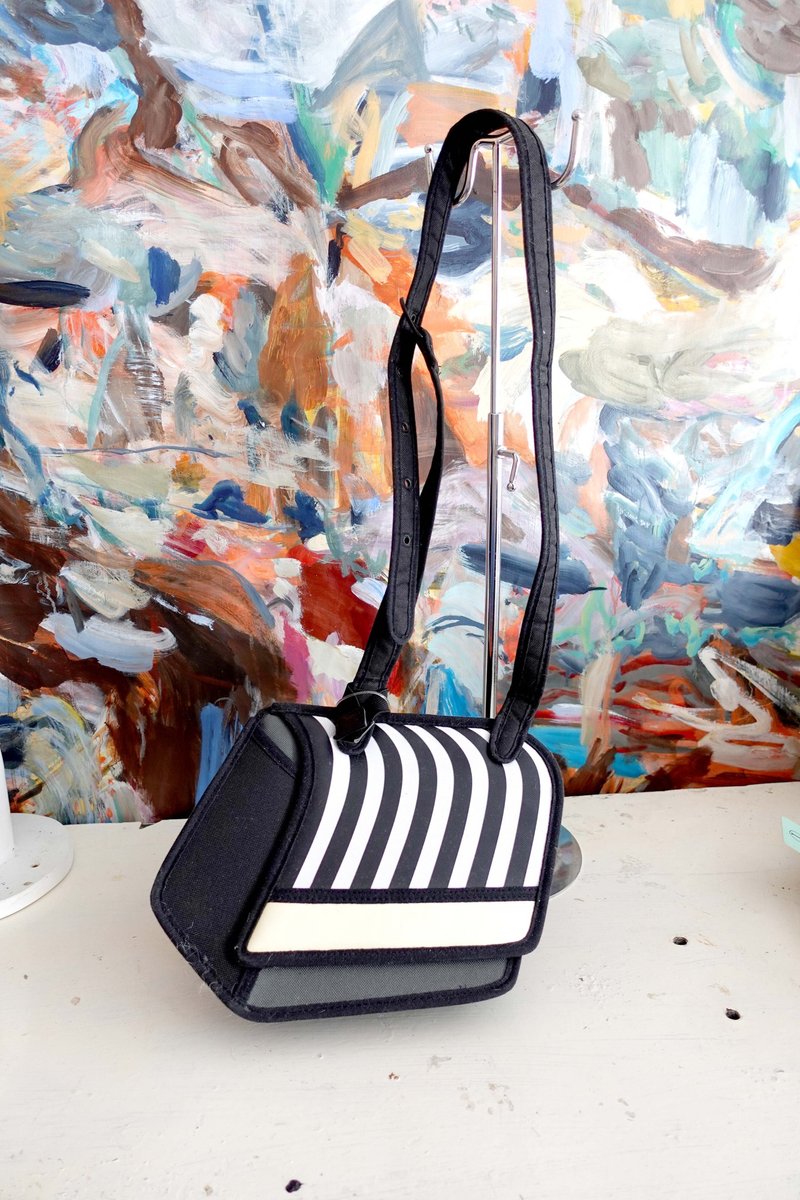 Jump From Paper brand new unused black striped unilateral handbag ...