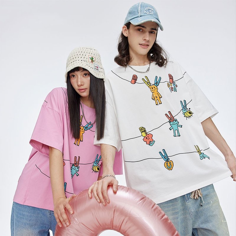 情侶短袖t恤 夏季晾衣繩夾小動物上衣 MUYU｜男 T 恤人氣榜 - Pinkoi