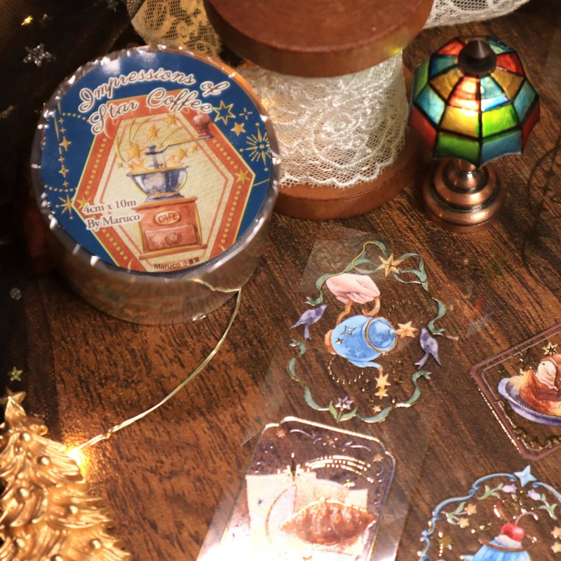 星空咖啡印象 - 4cm亮面PET膠帶 - 燙金 Maruco小畫室｜紙膠帶/和紙/PET人氣榜 - Pinkoi